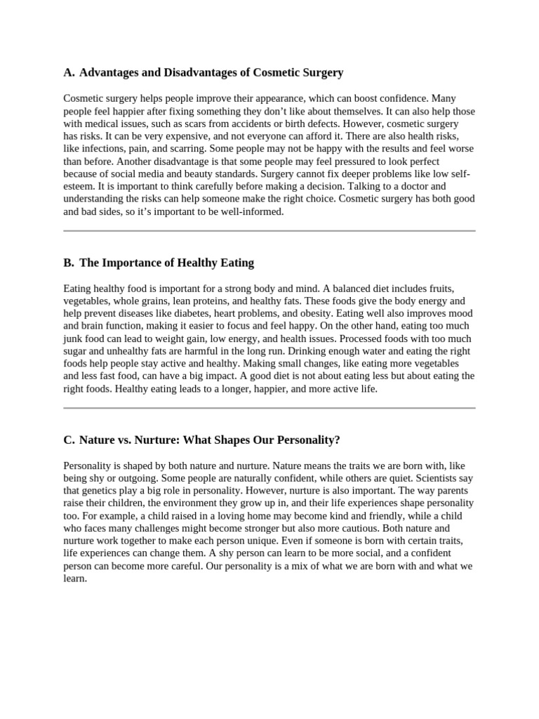 Pros and Cons of Cosmetic Surgery | PDF | Healthy Diet
