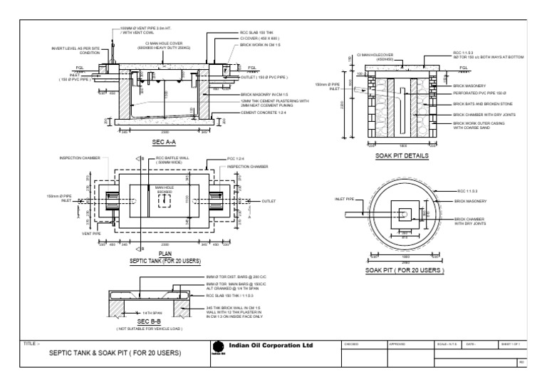Septic Tank & Soak Pit Design Details | PDF | Brick | Components