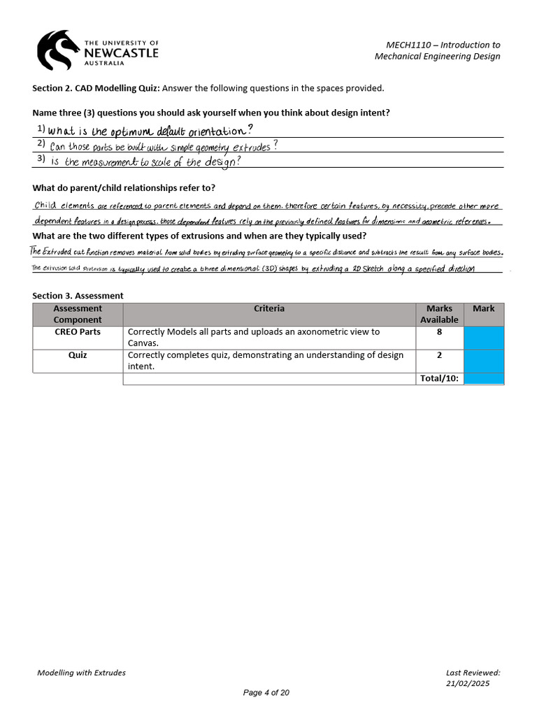 MECH1110 CREO Portfolio - 2025 | PDF | Extrusion | Geometry