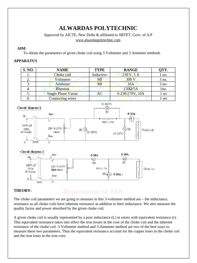 3 Voltmeter and 3 Ammeter | PDF | Inductor | Inductance