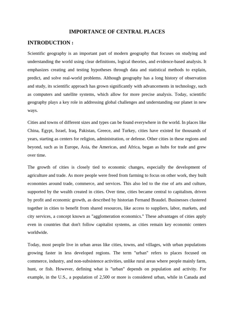 Importance of Central Places | PDF | Capitalism | Geography