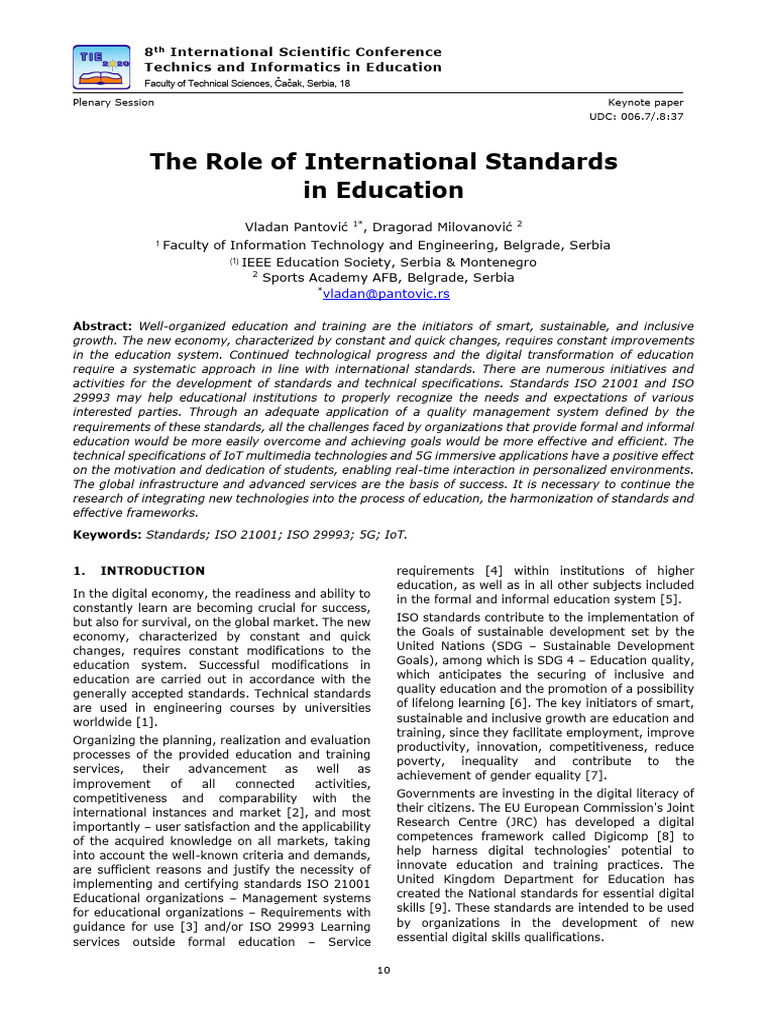 2 Pantovic 2020 Role of International Standards in Educa | PDF ...