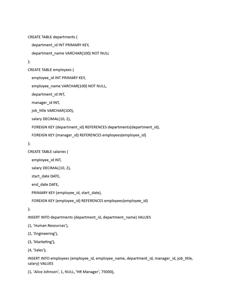 Employee and Department Database Schema | PDF