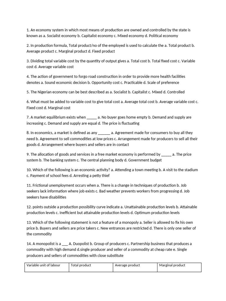 Economics Quiz: Concepts & Calculations | PDF | Perfect Competition ...