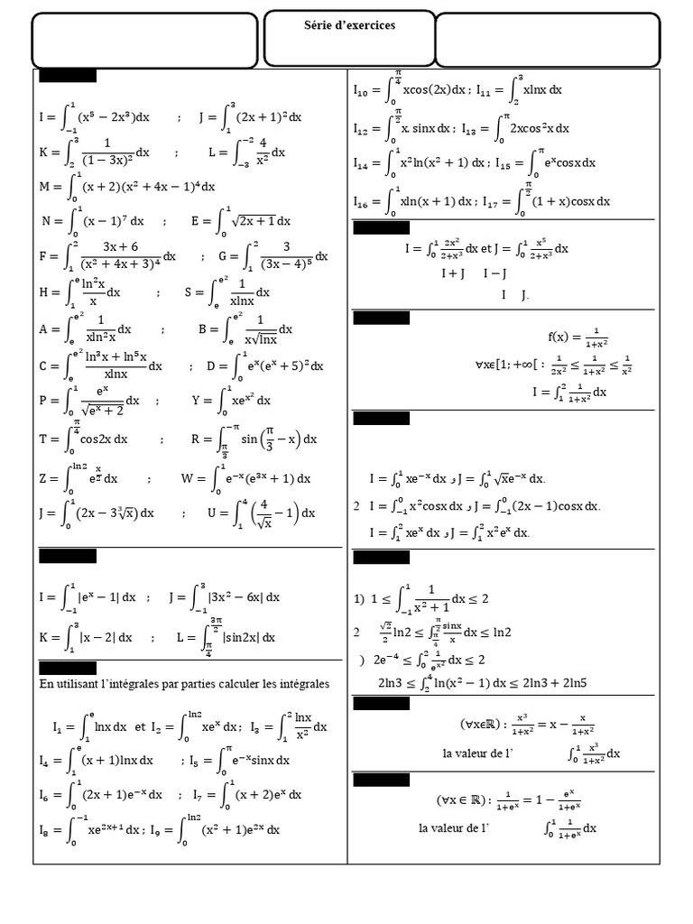 Serie Dexercices Integrale SPF | PDF | Intégral | Limite (mathématiques)