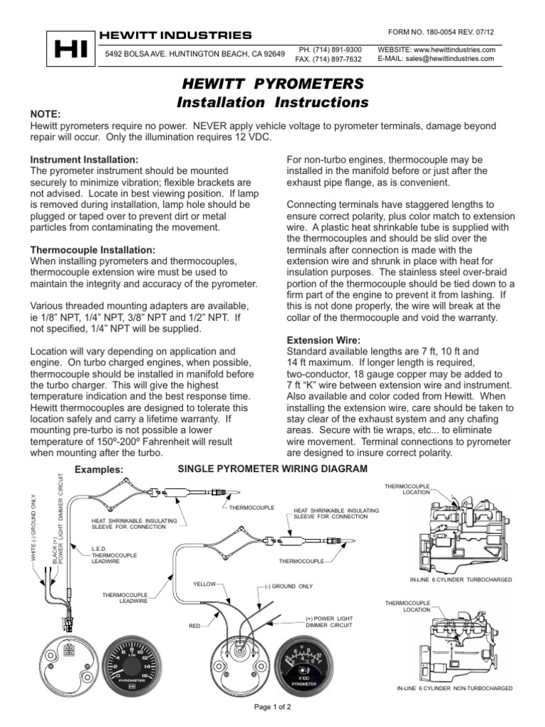Hewitt Pyro Installation | PDF | Thermocouple | Turbocharger