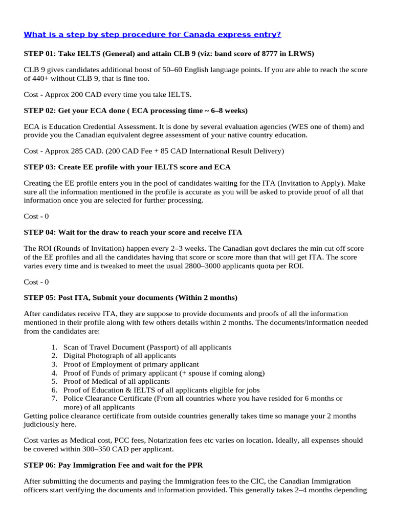 Step by Step Procedure For Canada Express Entry | PDF | Travel Visa ...