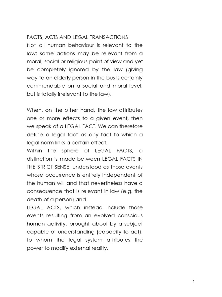 Understanding Legal Facts and Transactions | PDF | Law Of Obligations ...