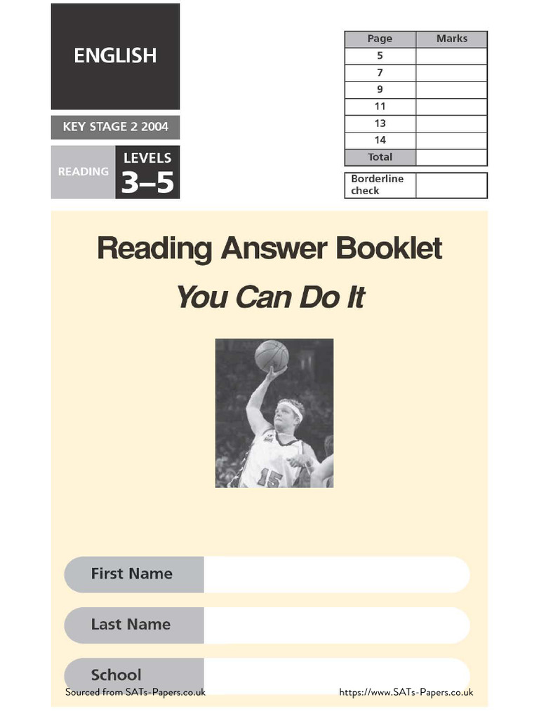 Ks2 English 2004 Reading Answer Booklet | PDF