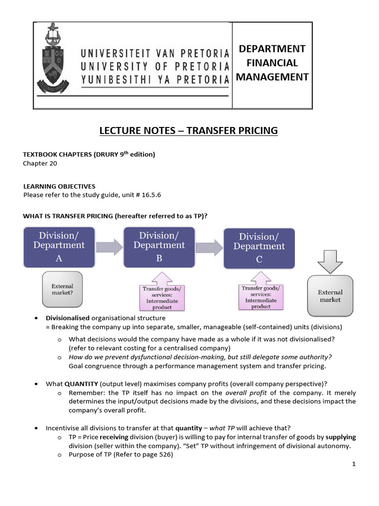 Transfer Pricing Lecture Notes | PDF | Profit (Economics) | Marginal Cost
