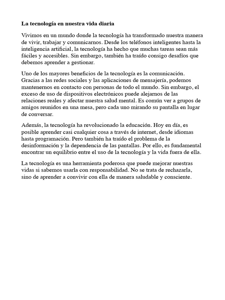 La Tecnología en Nuestra Vida Diaria | PDF