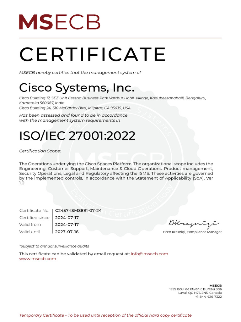 cisco-spaces-iso-27001 | PDF
