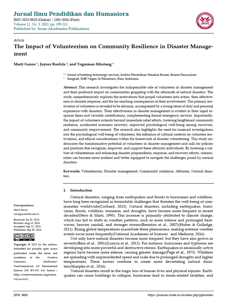 The Impact of Volunteerism On Community Resilience | PDF | Data ...