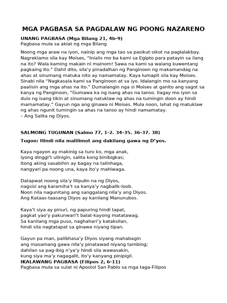 MGA PAGBASA SA PAGDALAW NG POONG NAZARENO | PDF