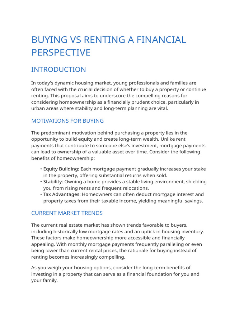 Buying Vs Renting A Financial Perspective | PDF | Mortgages | Owner ...