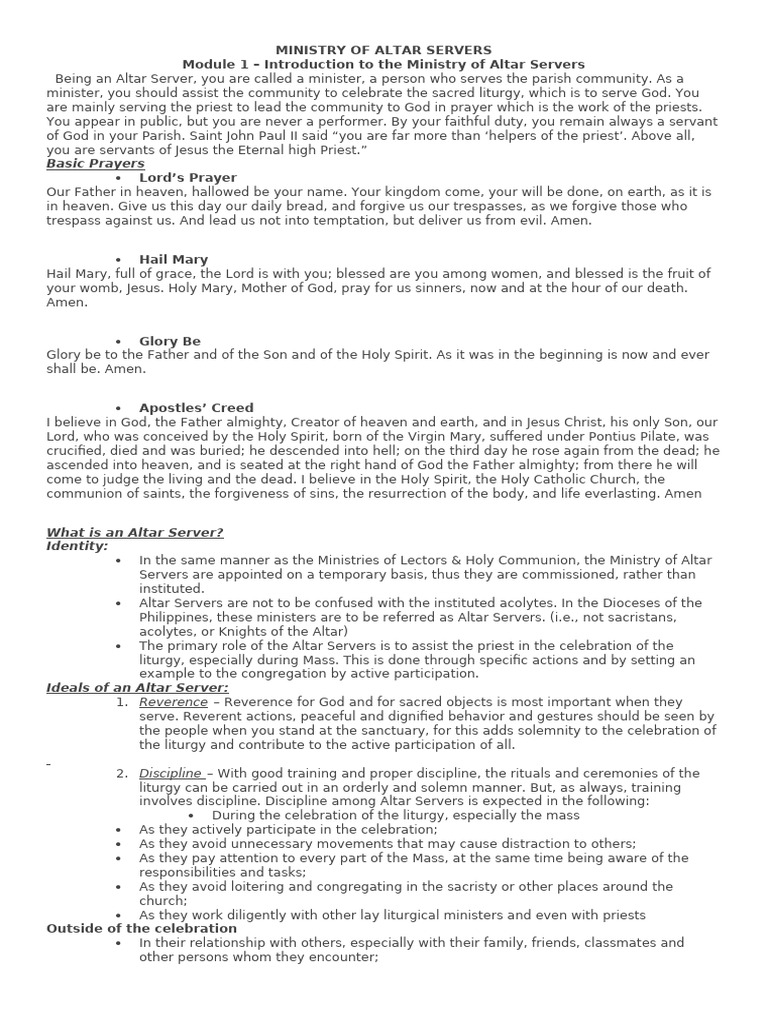 Ministry of Altar Servers | PDF | Liturgical Year | Mass (Liturgy)
