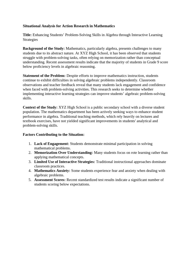 Situational Analysis For Action Research in Mathematics | PDF
