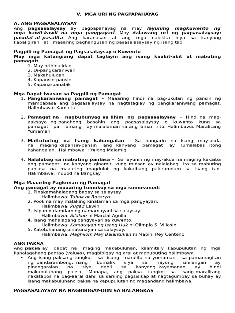 V-Uri-ng-Pagpapahayag-Pagsasalaysay | PDF