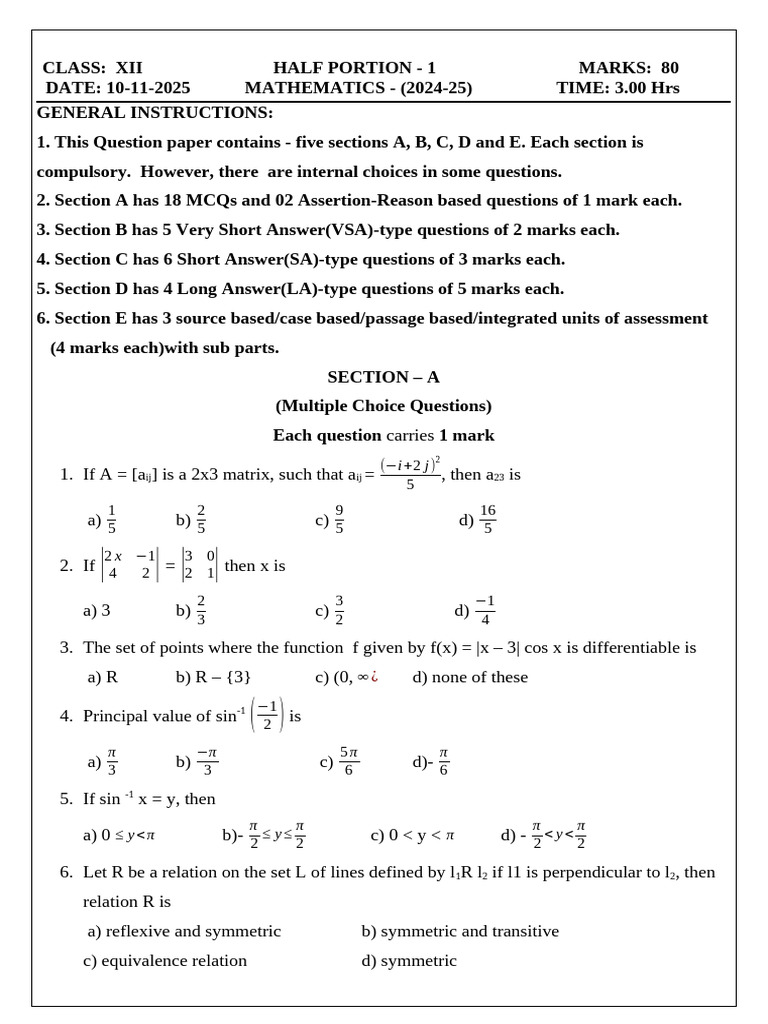 Xii STD Half Portion - 1 (03.03.2025) | PDF | Rectangle | Euclidean Geometry