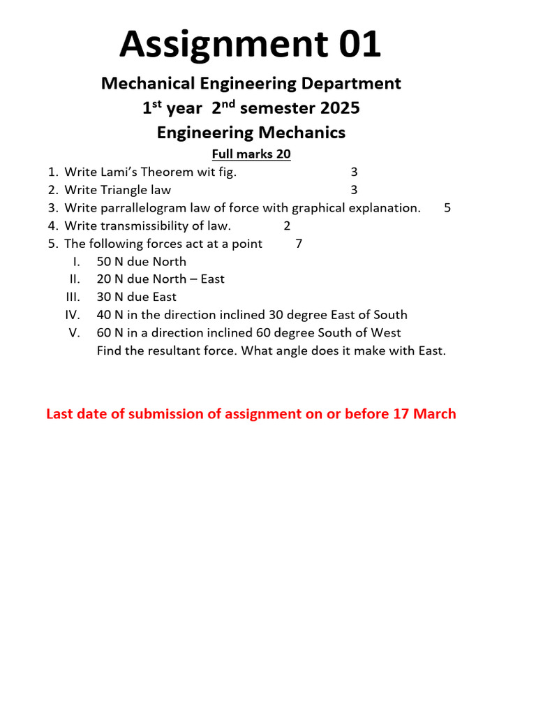 Engineering Mechanics Assignment 01 | PDF