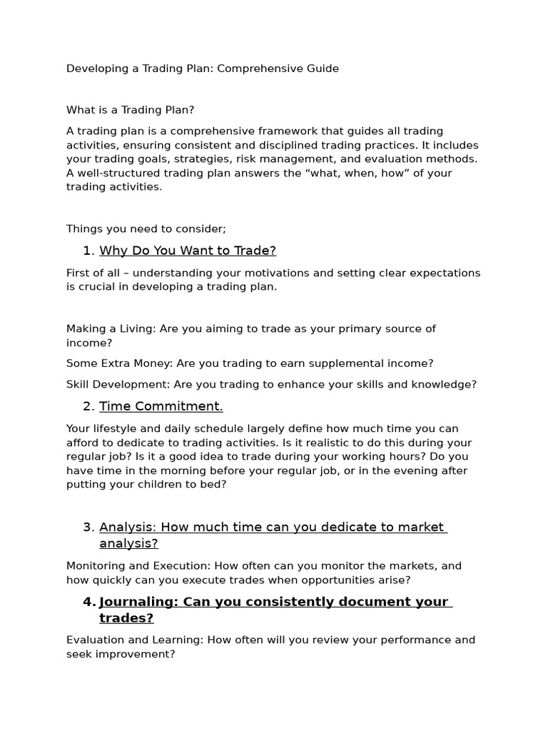 Trading Plan Development Guide | PDF | Risk | Technical Analysis