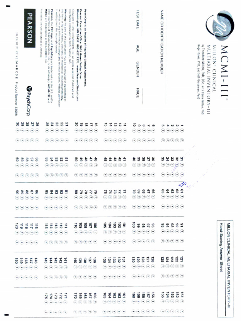 MCMI Answer Sheet | PDF