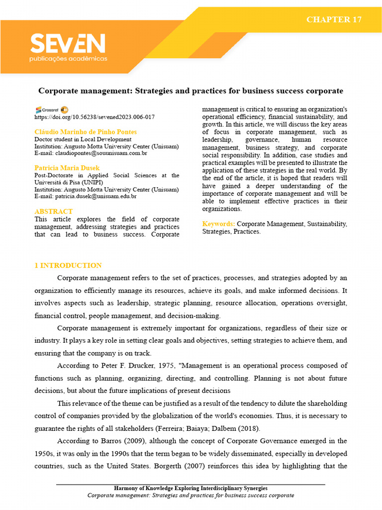 Corporate Management Strategies for Success | PDF | Governance ...