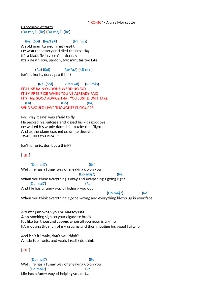 Alanis Morissette - Ironic | PDF