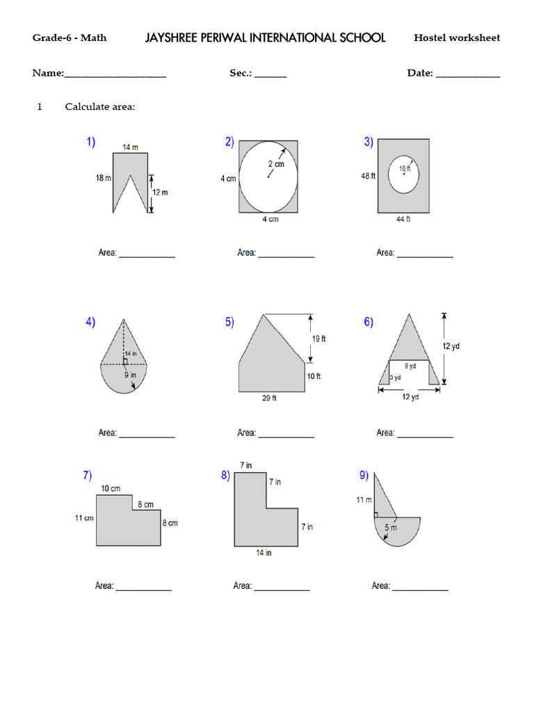 Grade 6 Math Worksheet: Area & Conversion | PDF