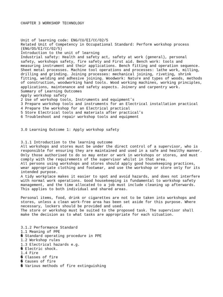 Level 5 Workshop Technology Notes | PDF | Personal Protective Equipment ...
