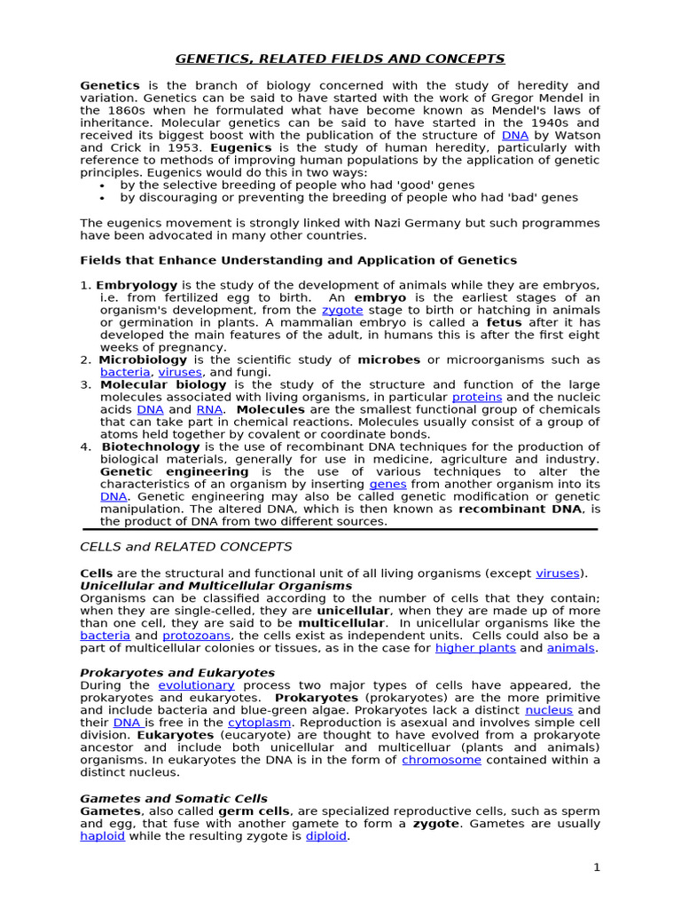 Genetics-Related-Fields-and-Concepts-1 | PDF | Dominance (Genetics) | Gene