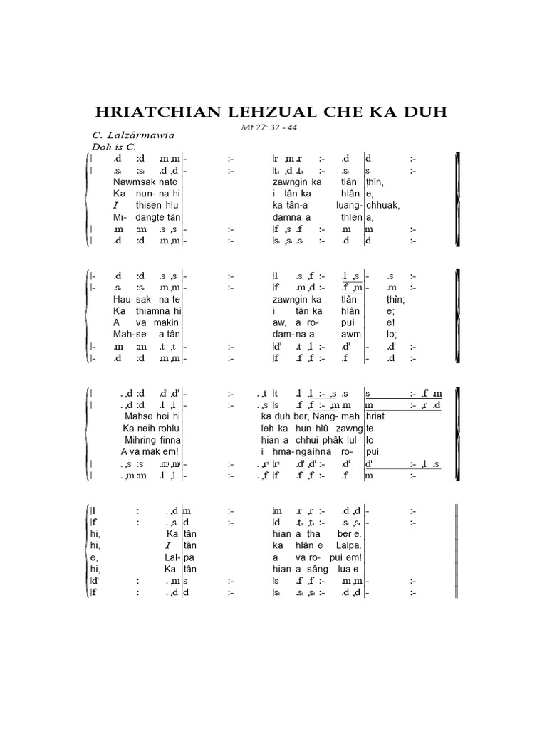 Hriatchian Lehzual Che Ka Duh Lyrics | PDF