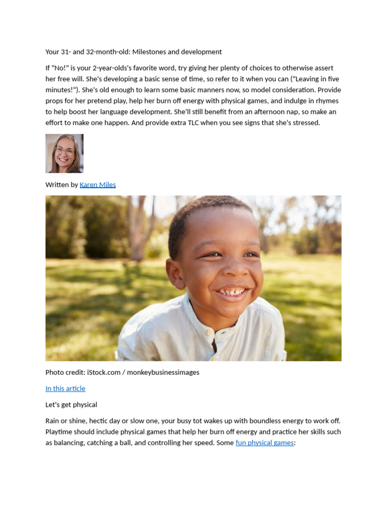 Your 31 - and 32-Month-Old Milestones and Development | PDF | Rhyme