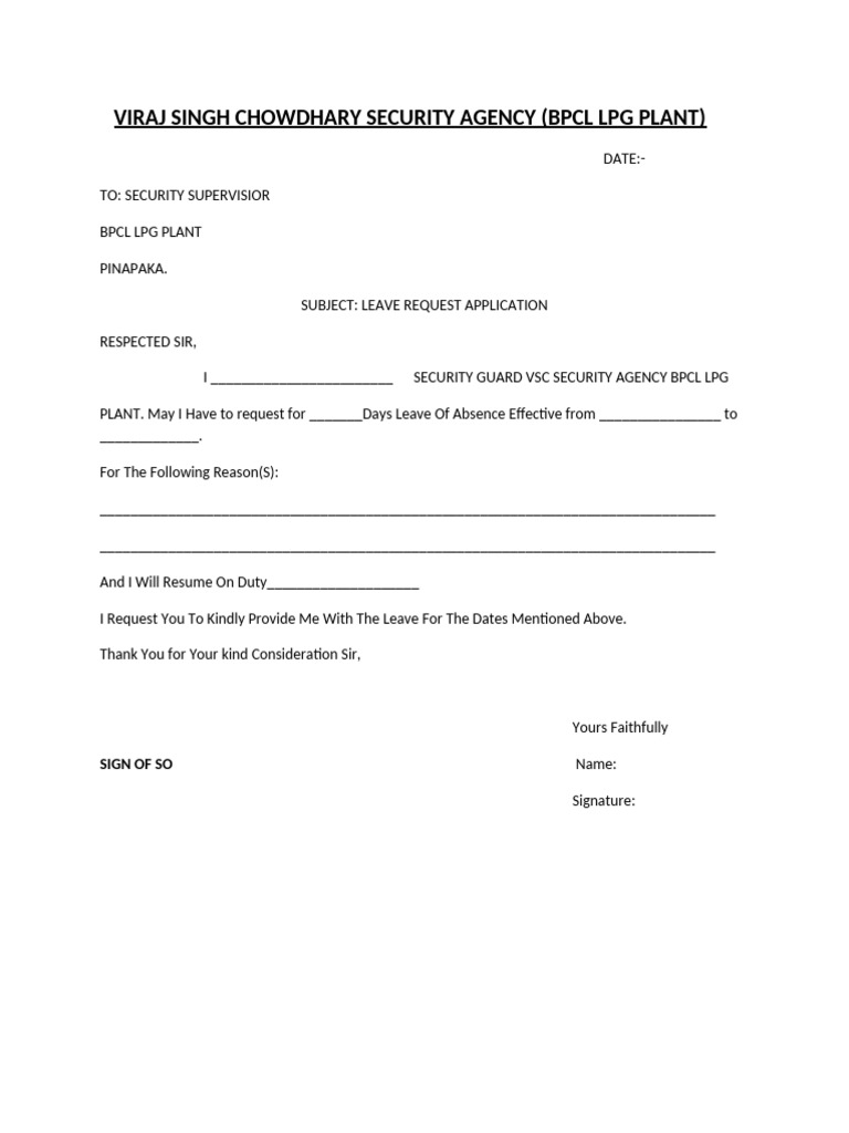 Security Guard Leave Application Form | PDF