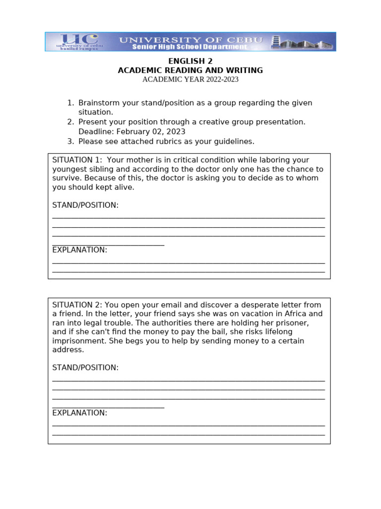 Situation Analysis Pre Activity | PDF