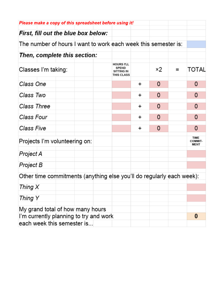 W01 - Time Commitment Calculations | PDF