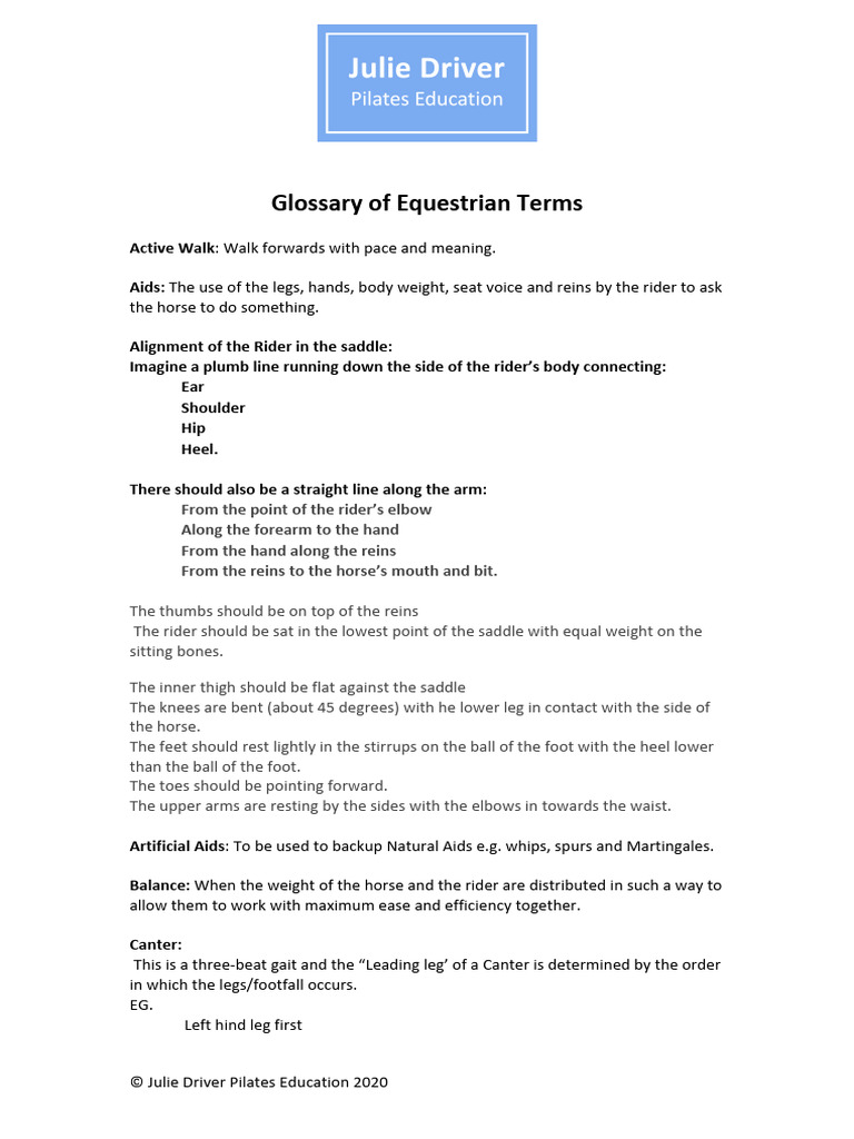 Equestrian Terminology Glossary | PDF | Horse Gait | Equestrianism