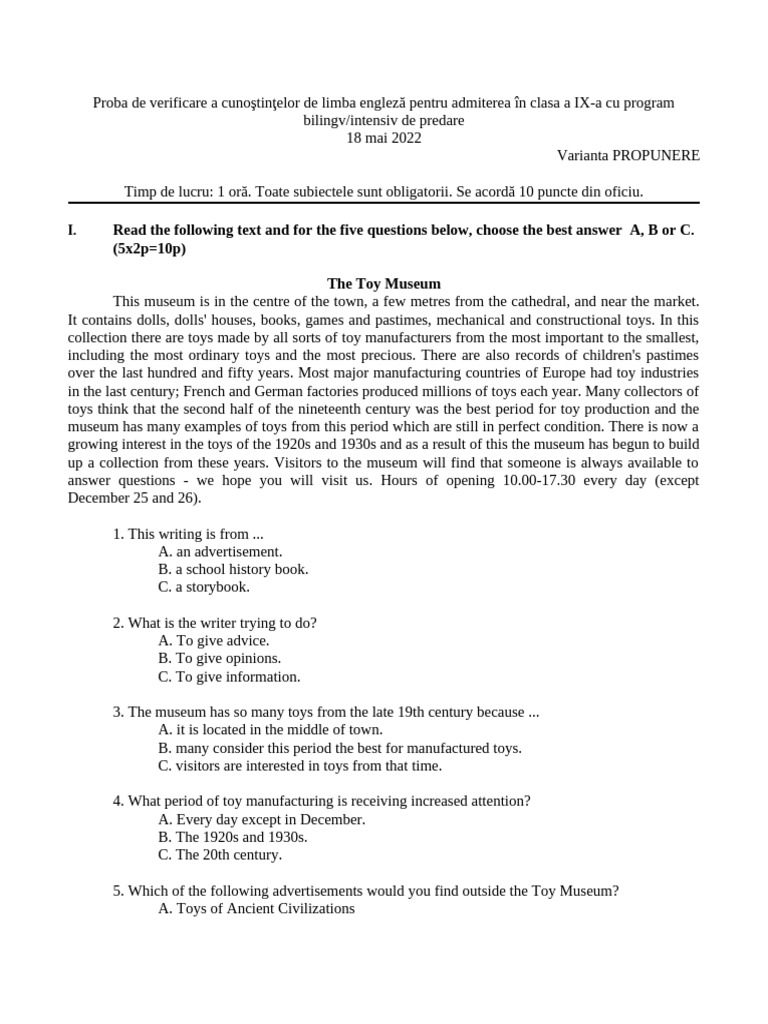 English Knowledge Test for 9th Grade Admission | PDF | Physical Fitness