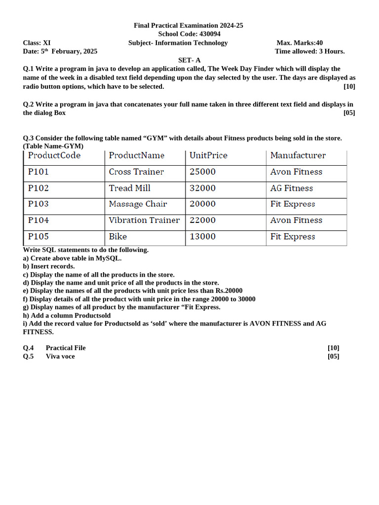 Class XI - IT - Science - Final Practical Examination 2024 | PDF