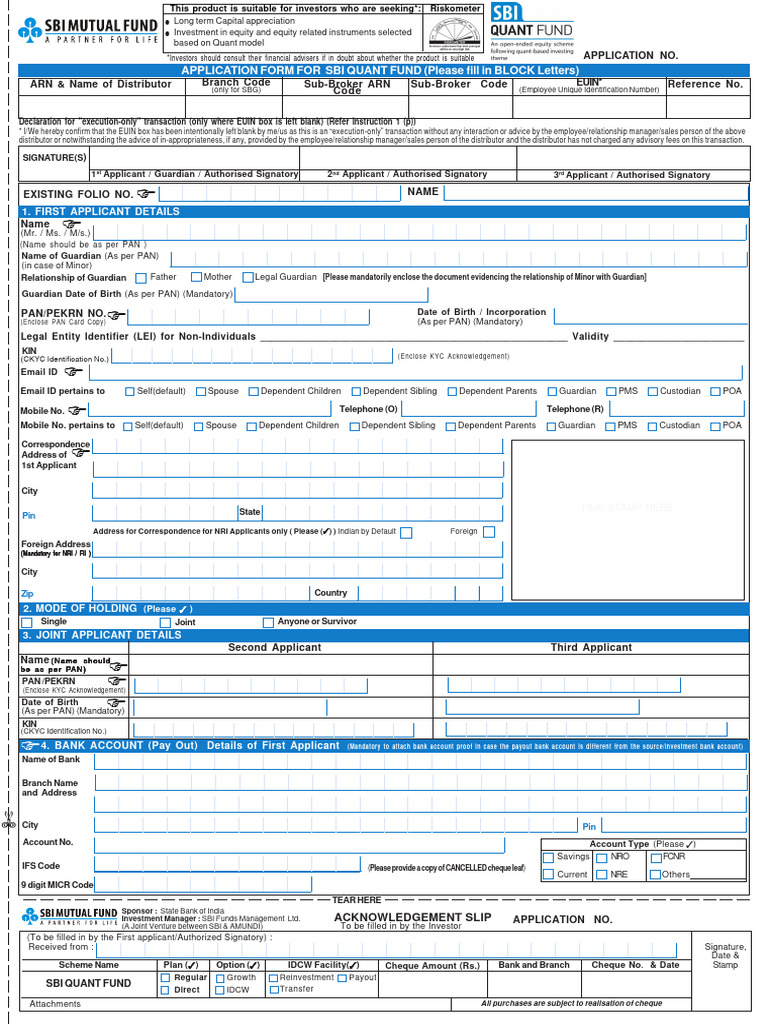 Editable Application Form SBI Quant Fund - Cutted | PDF | Cheque ...
