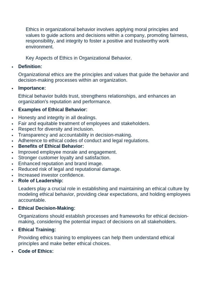 Ethics in Organizational Behavior | PDF | Integrity | Employment