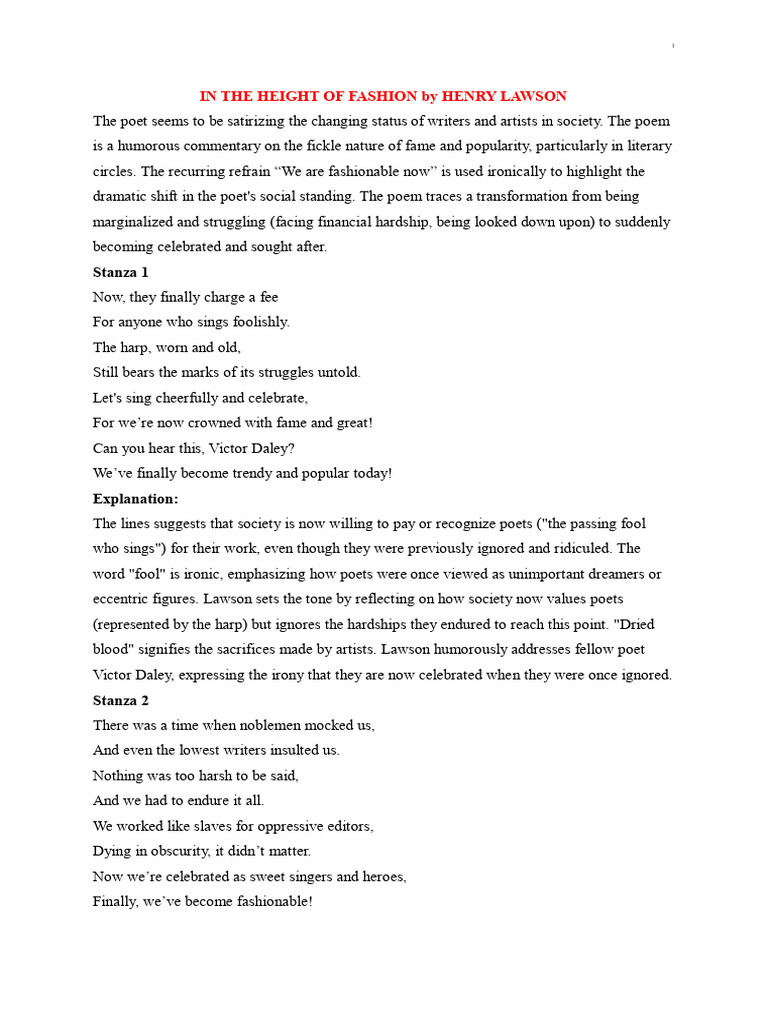 In The Height of Fashion by Henry Lawson | PDF | Poetry