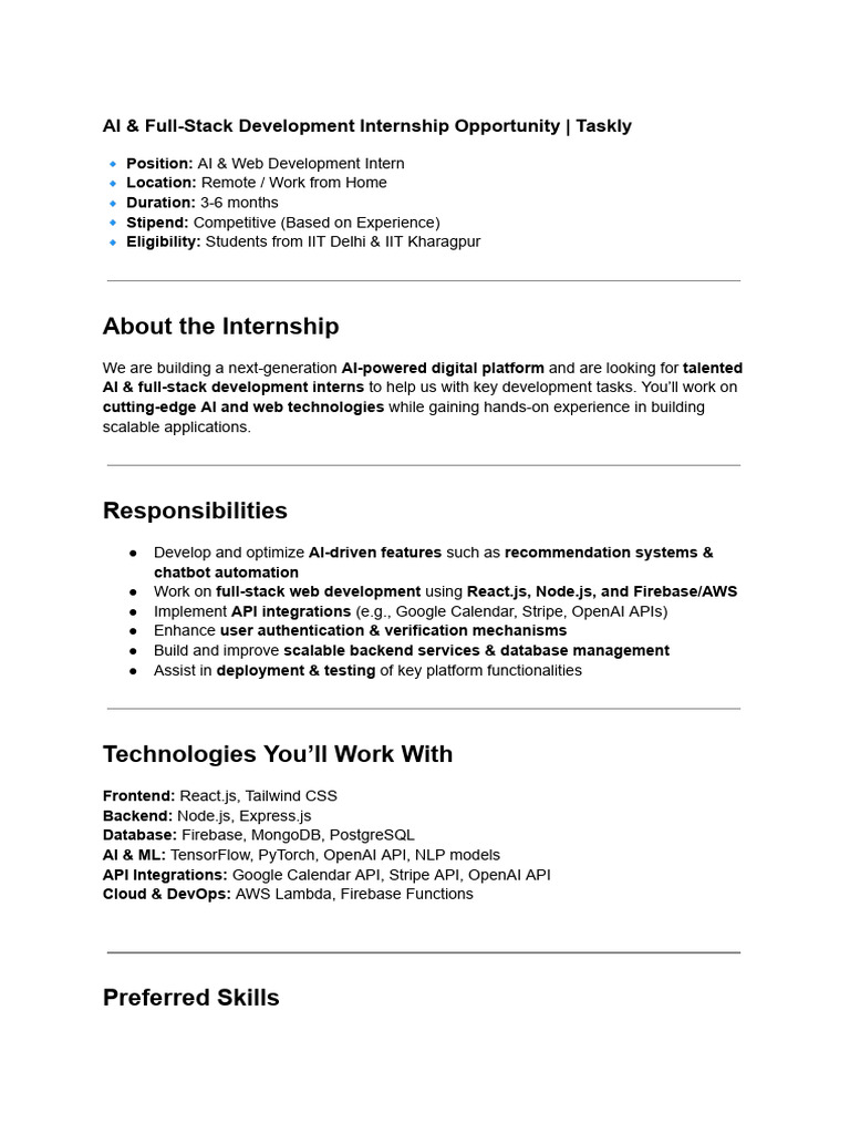 AI & Full-Stack Development Internship | PDF