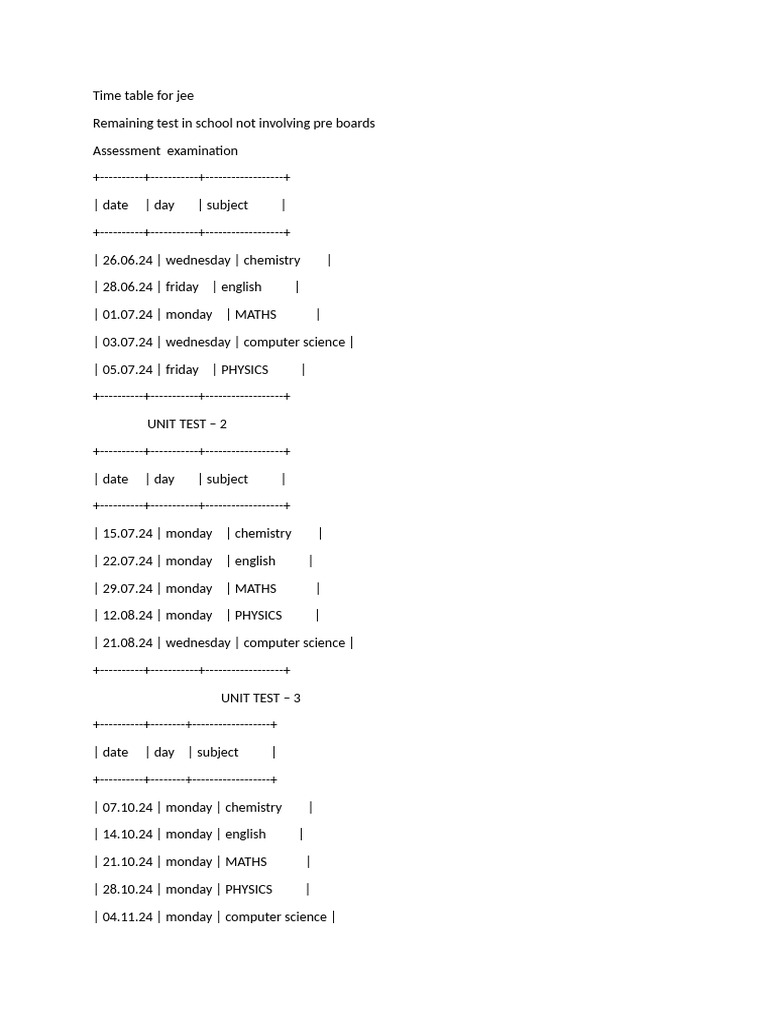 JEE Preparation Time Table Overview | PDF