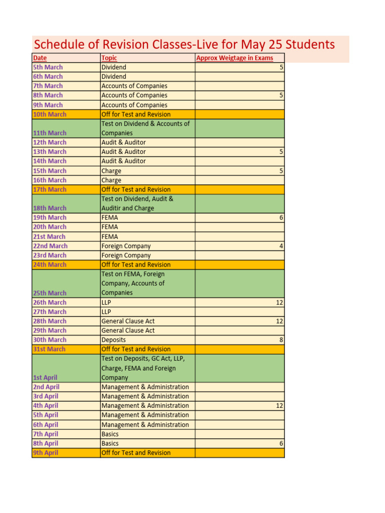 May 2023 Revision Class Schedule | PDF | Military Operations