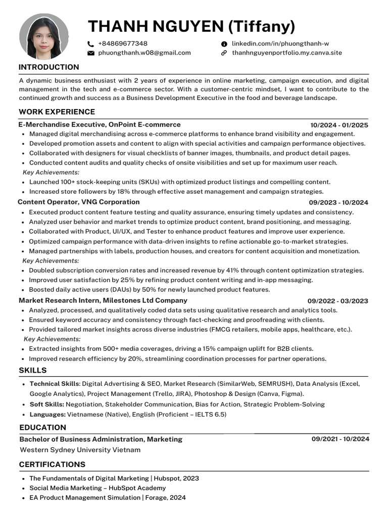Thanh Nguyen - Business Development Executive - Resume | PDF | Marketing | Marketing Research