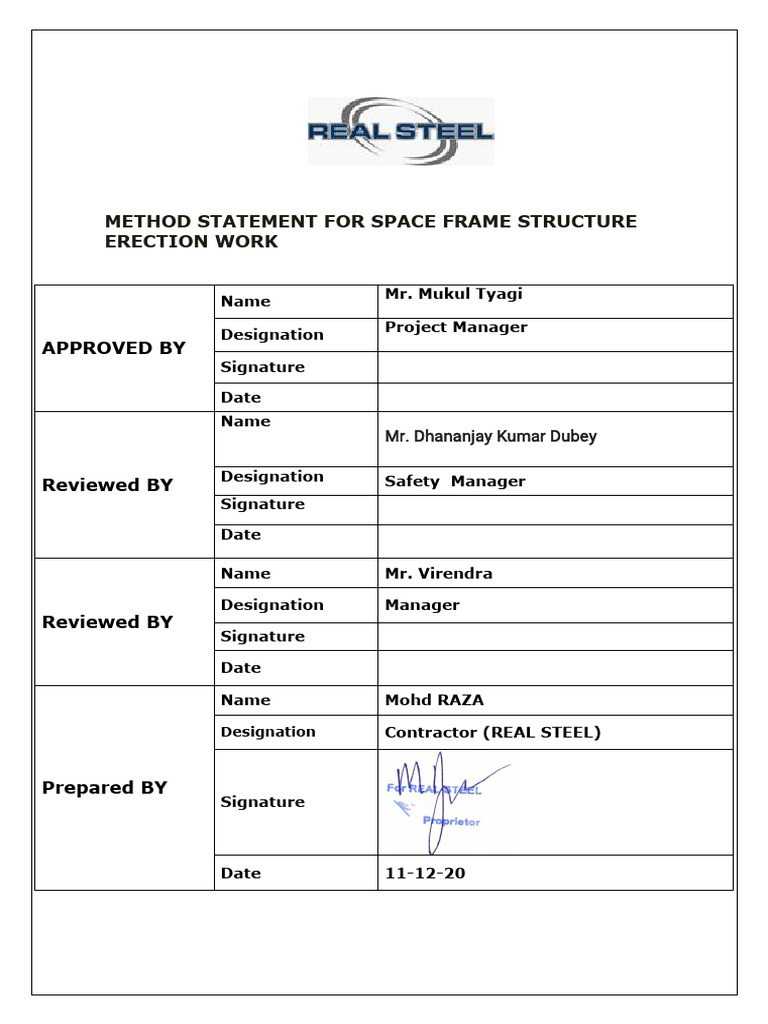 Space Frame Erection Method Statement | PDF | Crane (Machine) | Welding