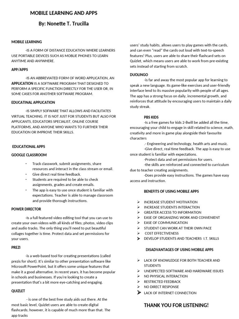 Mobile Learning Apps Overview and Benefits | PDF | Mobile App ...
