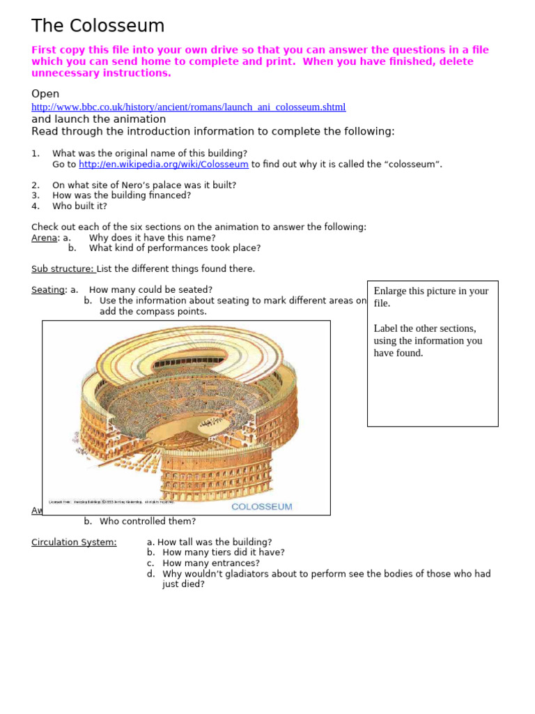 The Colosseum BBC Web Activity | PDF
