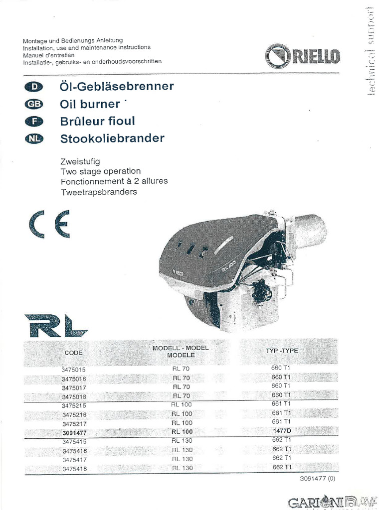 Boiler Burner - RL100 Riello Operations & Spare Parts | PDF
